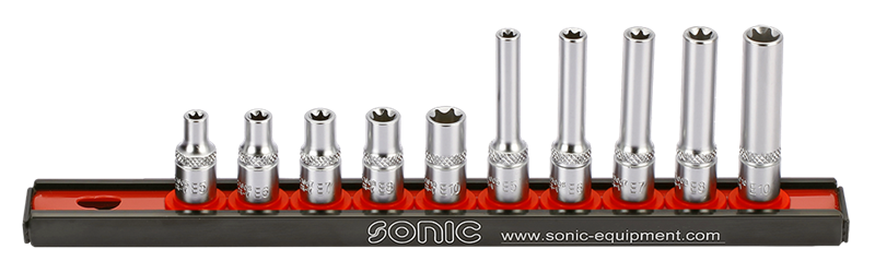 TX-E socket set 1/4'', TX on rail 10-pcs — GarageTools.com.au